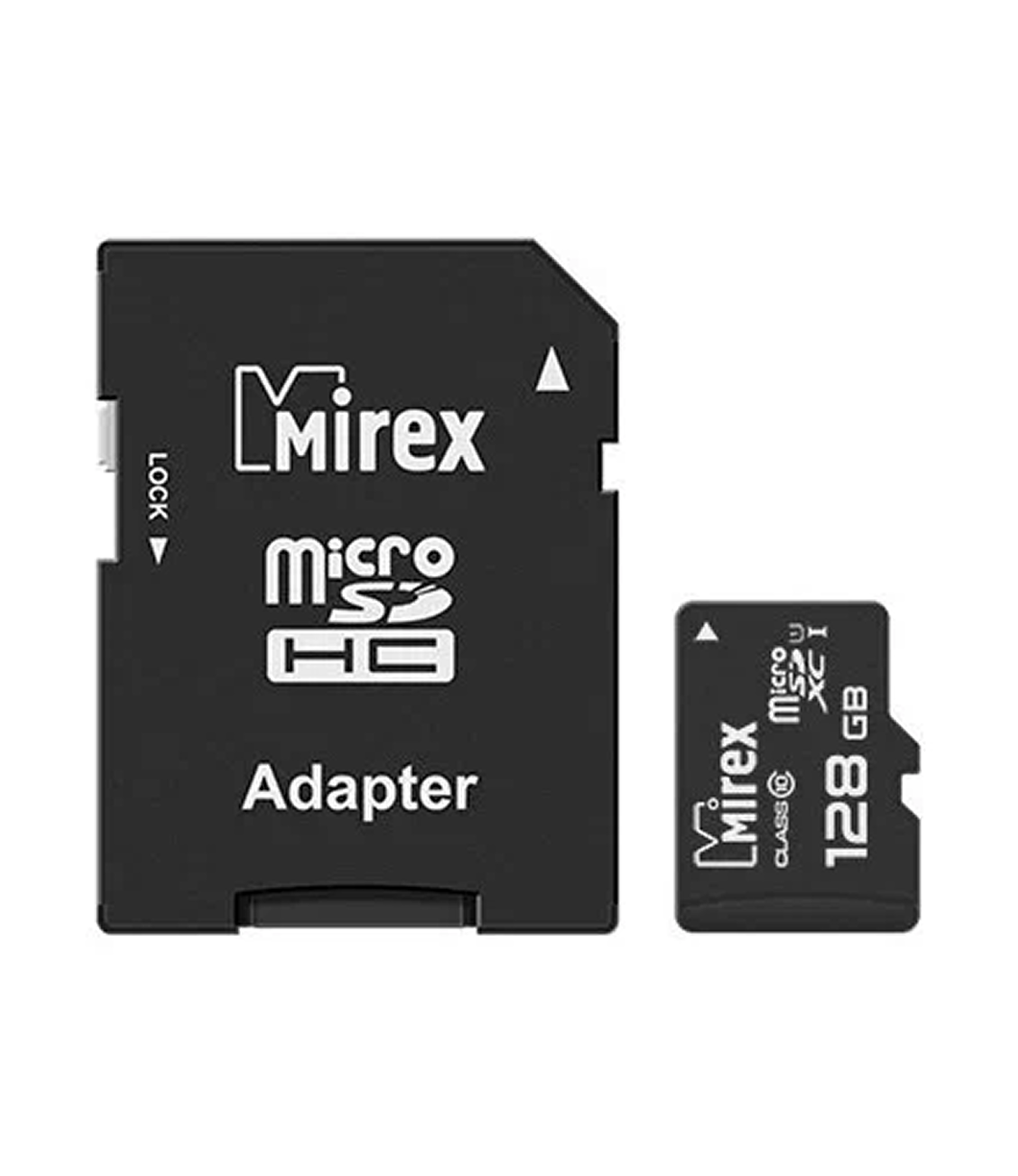 Карта памяти Mirex microSDXC Class 10 UHS-I U1 13613-AD10S128 128GB , адаптер SD, цвет: черный