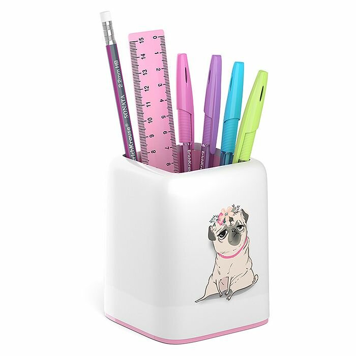 Набор настольный канцелярский Erich Krause пластиковый, белый с розовой вставкой, 6 предметов