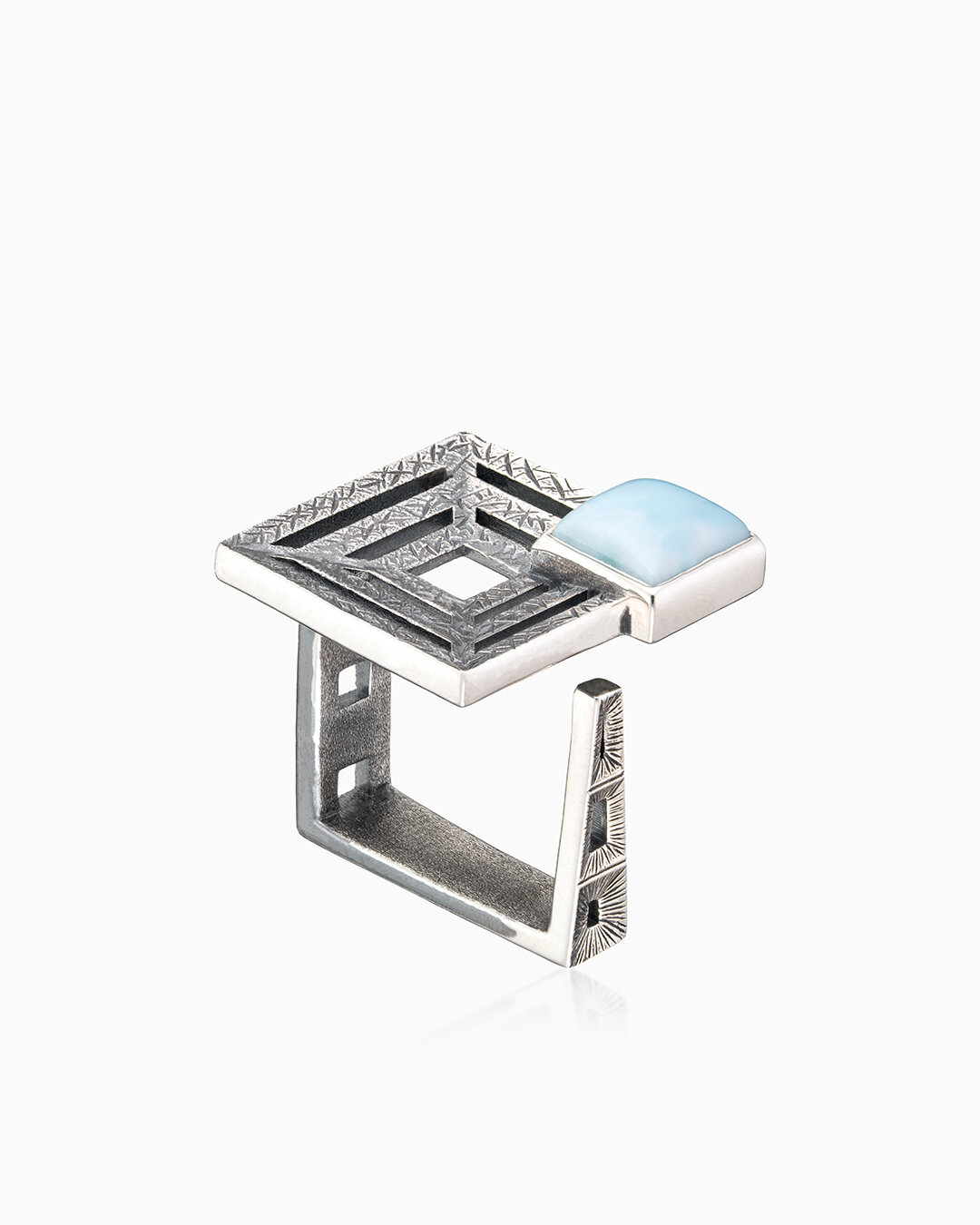 Кольцо, серебро, 925 проба, ларимар