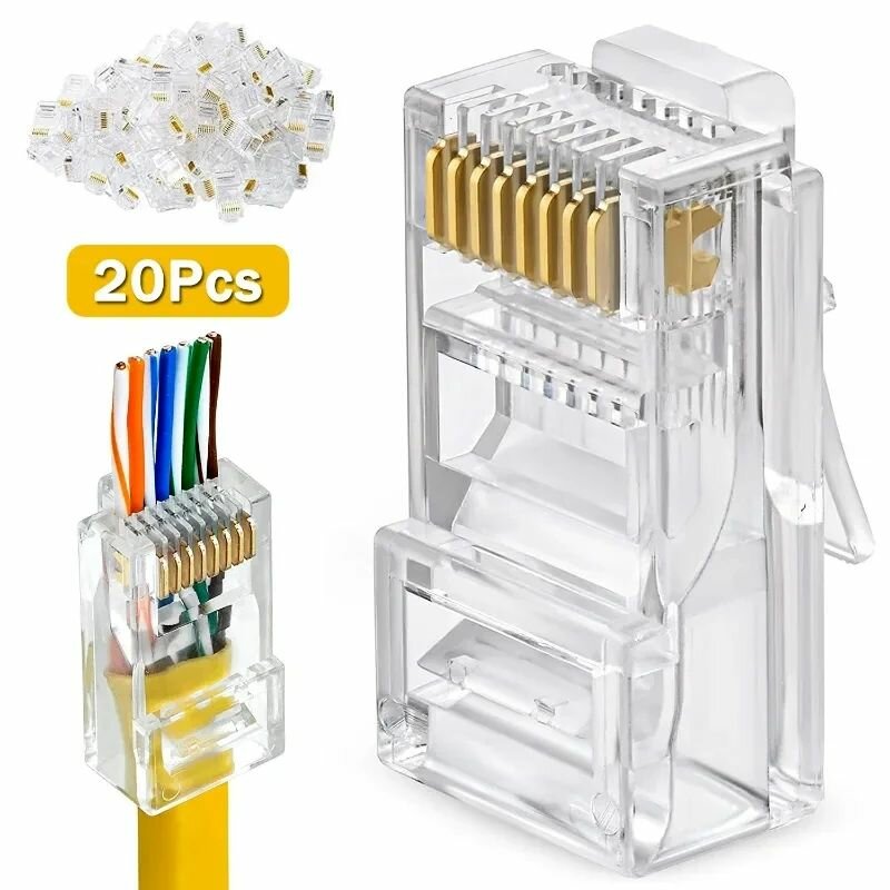 Разъем RJ45 Cat5e Crystal Unscreened для одножильного многожильного сетевого кабеля UTP. Концы RJ45. Модульные сетевые разъемы UTP 8-контактные.
