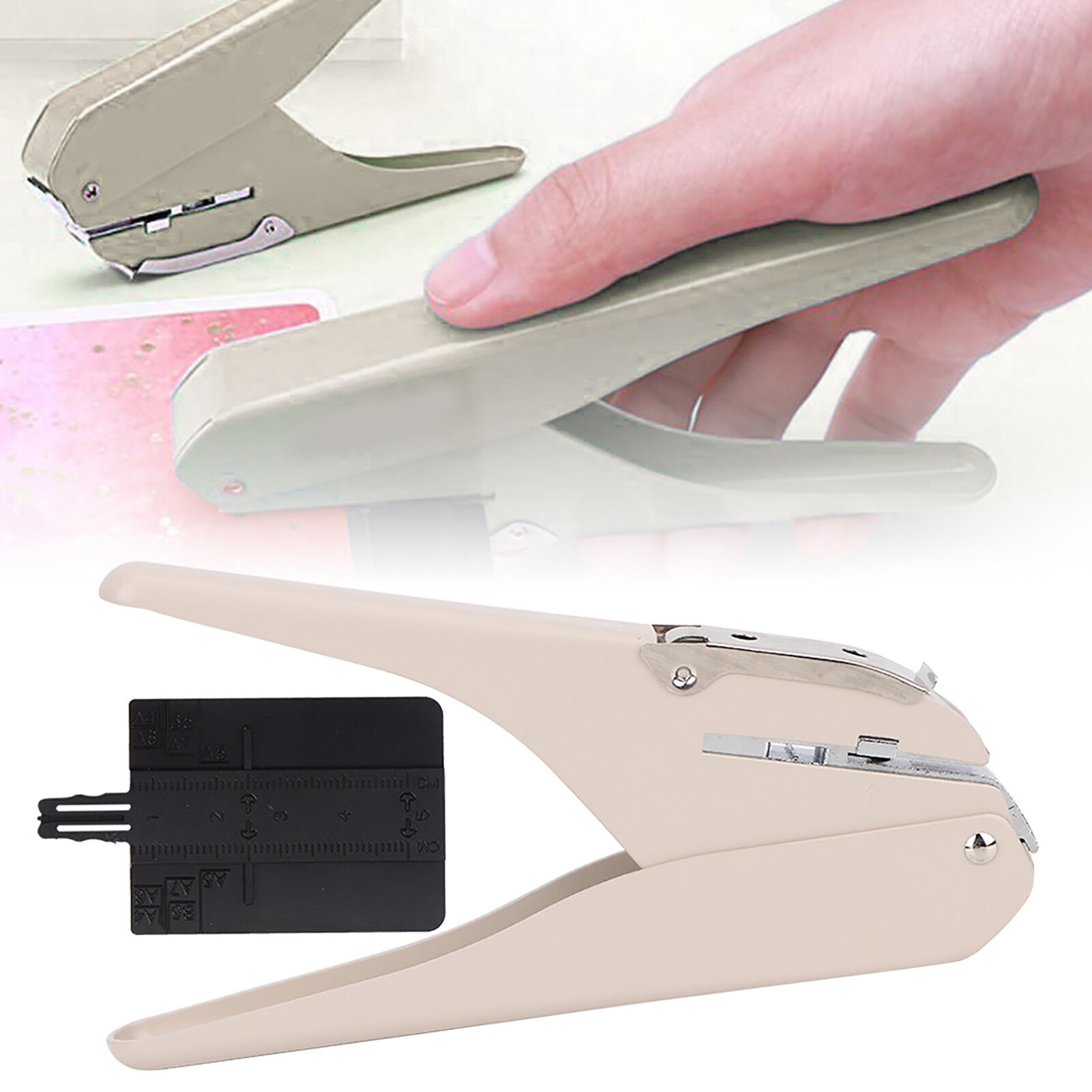 Дырокол с грибовидным ножом и отрывными листьями, оранжево-розовый