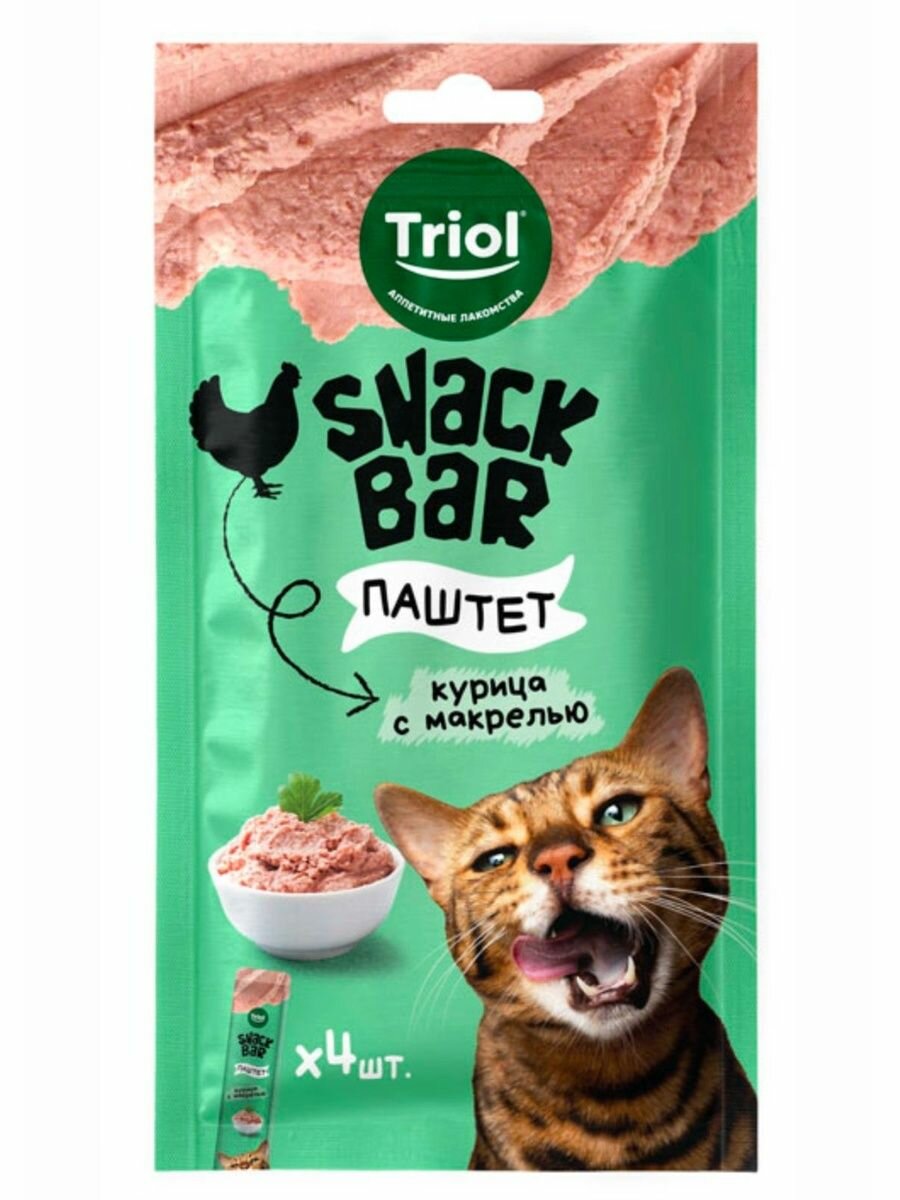 Корм для кошек влажный паштет из курицы с макрелью Triol SNACK BAR, 40 гр