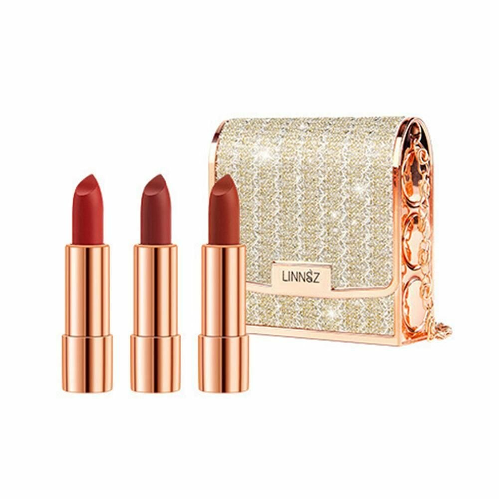 Новая матовая бархатная помада,3 шт, В комплект входит красивая косметичка для губной помады