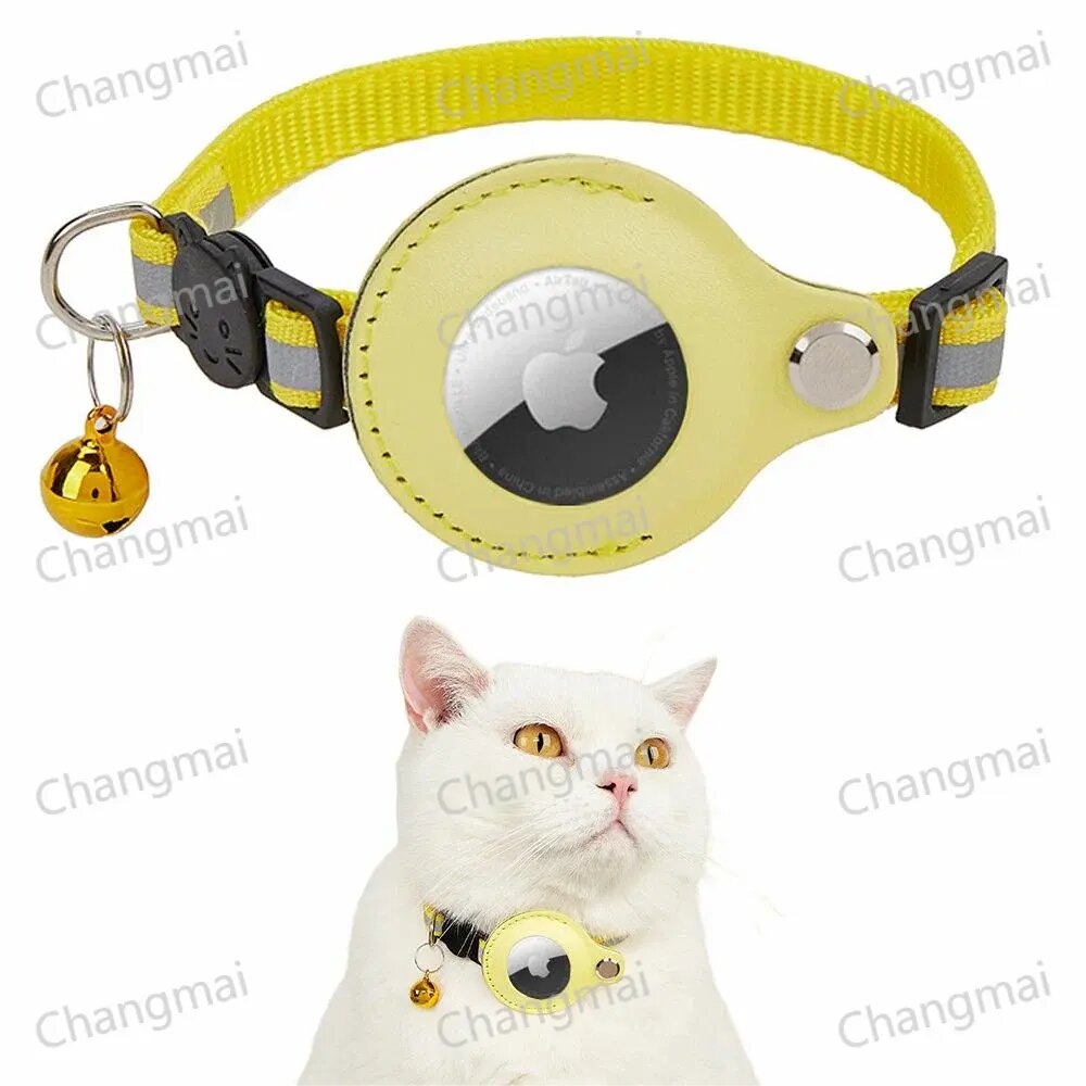 Нейлоновый мини ошейник для домашних животных с креплением трекера AirTag Черный Светоотражающий, Набор ошейников-локаторов для кошек Anti-Lost