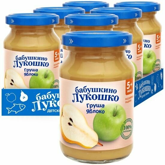 Пюре Бабушкино Лукошко Груша Яблоко, с 5 месяцев, 190 гр,6 шт.
