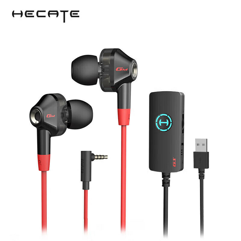 EDIFIER HECATE GM360 Sound Card Edition Dual Dynamic Driver Four-core Gaming Earphones Computer Mobile Earphones 7.1 Channel External Sound Card Black Red
