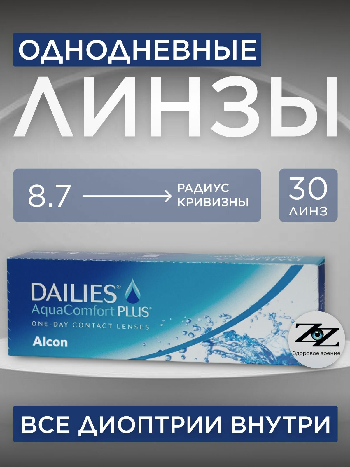 Контактные линзы однодневные Dailies AquaComfort Plus 30 шт -7.00 / 8.7 Alcon