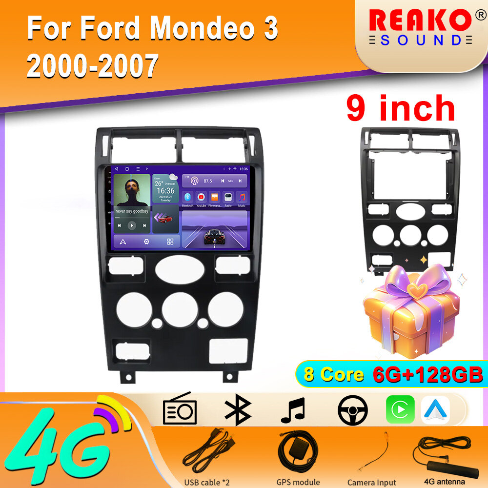 Магнитола для Ford Mondeo 3 2000-2007 , 8 ядерный процессор 6/128Гб ANDROID 10, QLED экран 9 дюймов, Wifi