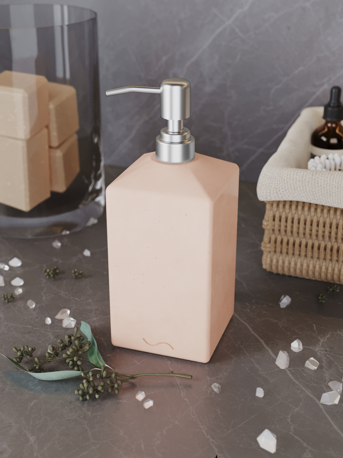 Дозатор для жидкого мыла MUSKO HOME Emily, 0,4 л, из бетона, розовый глянцевый