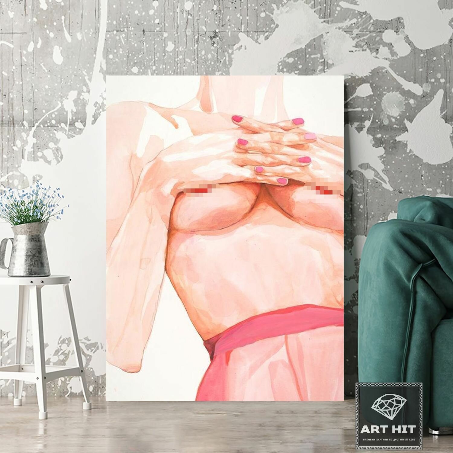 Картина "Голая девушка", поп-арт, 50x70 см, на подрамнике, хлопковый холст