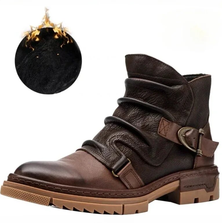 Мужские мотоциклетные кожаные ботинки в стиле ретро, высокие туфли с круглым носком в британском стиле, повседневные ботинки на платформе, мото уличное снаряжение 44, light brown 1