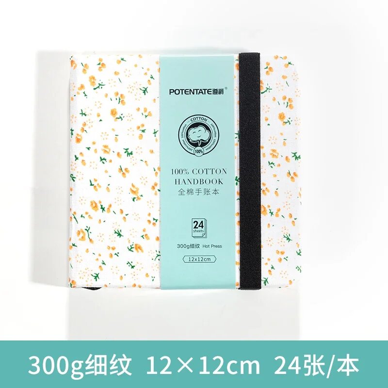 POTENTATE Хлопковая книжка для рисования 12х12 см, 24 листа, Floral Hot Press