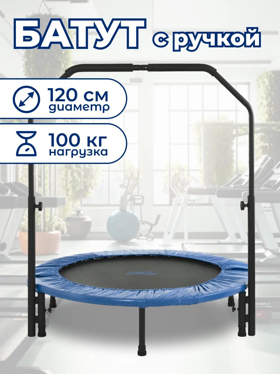 Батут Капризун с ручкой (120 см) спортивный для тренировок и фитнеса, для взрослых и детей, для дома и улицы, синий
