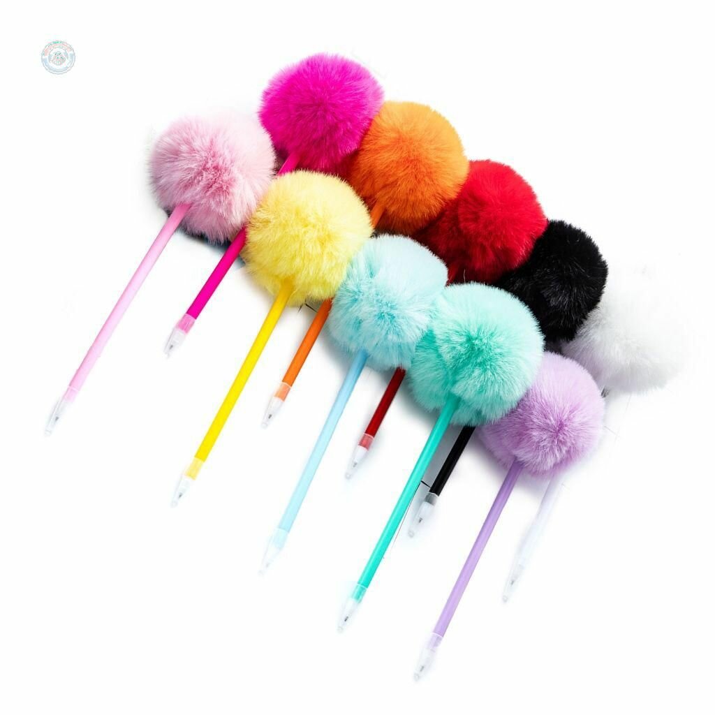 Набор из 10 ярких шариковых ручек с меховыми шариками, креативные канцтовары для школы и подарков, плюшевые ручки для письма и рисования
