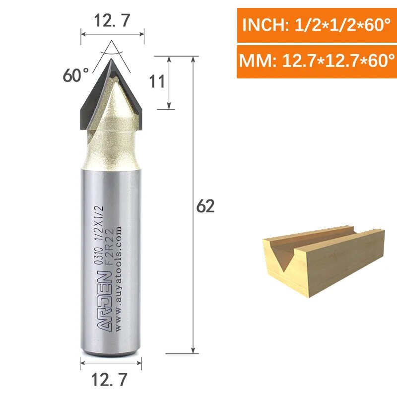 ARDEN Деревообработка 3D резьба V Бита 45 60 120 150 градусов Гравировальная фреза Твердосплавная V-образная фреза с коническим наконечником МДФ 12.7x12.7x60Deg.