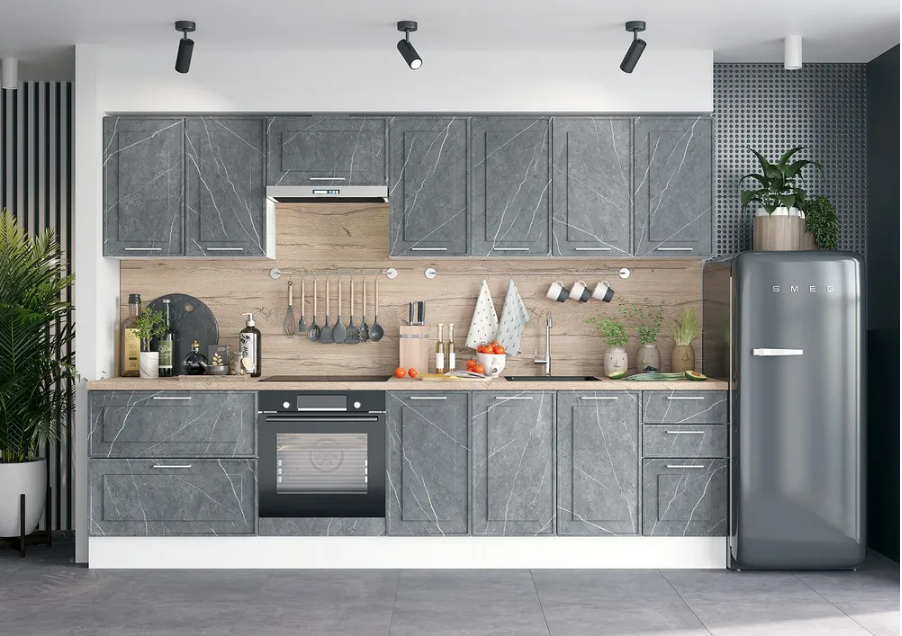 Кухня Престиж 3.0 м, в цвете Престиж Гранит Дым МДФ, столешница в комплекте