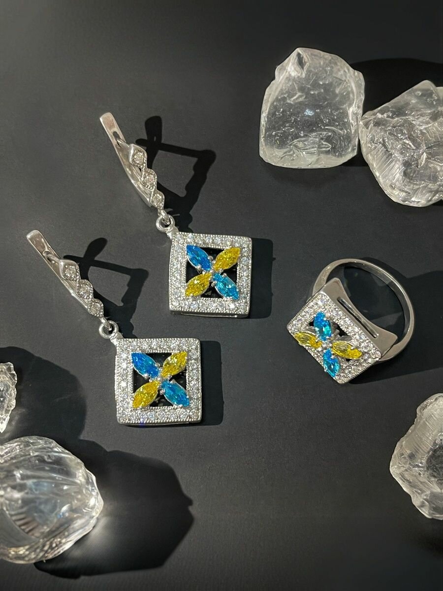 Ювелирный комплект, серебро, 925 проба, фианит