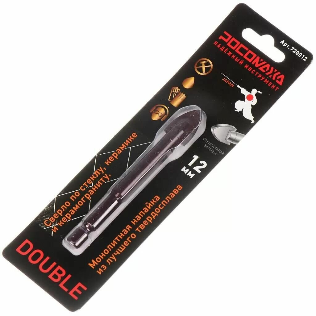 Сверло росомаха по керамограниту, керамике и стеклу, диаметр 12х86 мм, 2 грани