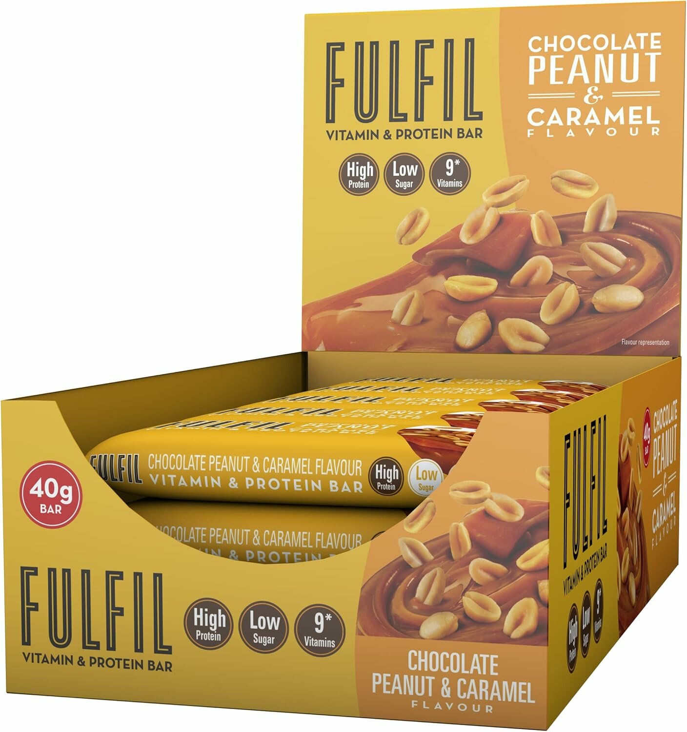 FULFIL Vitamin and Protein Bars Шоколадно-протеиновые батончики Chocolate Peanut and Caramel Flavour (15 x 40 гр)