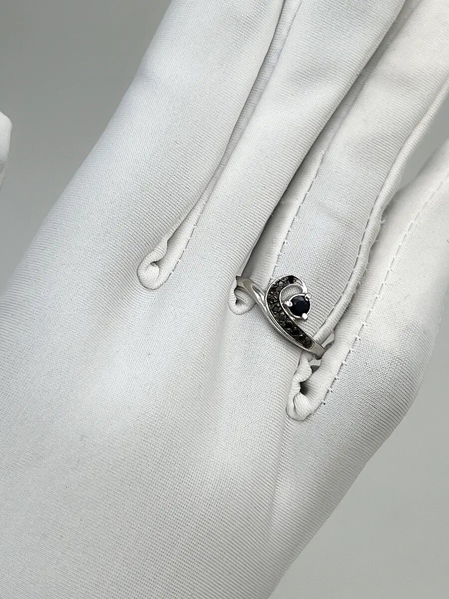 Кольцо, серебро, 925 проба, чернение, сапфир, бриллиант