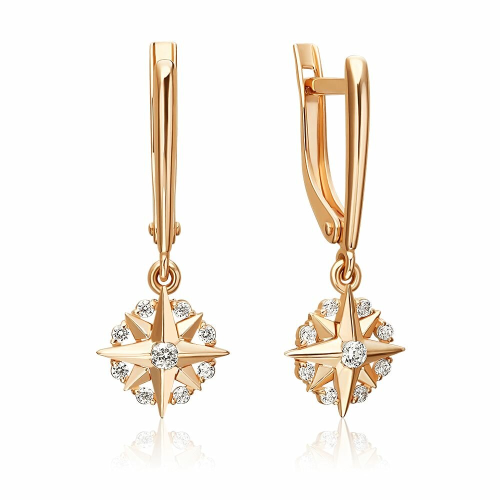 Серьги, красное золото, 585 проба, фианит