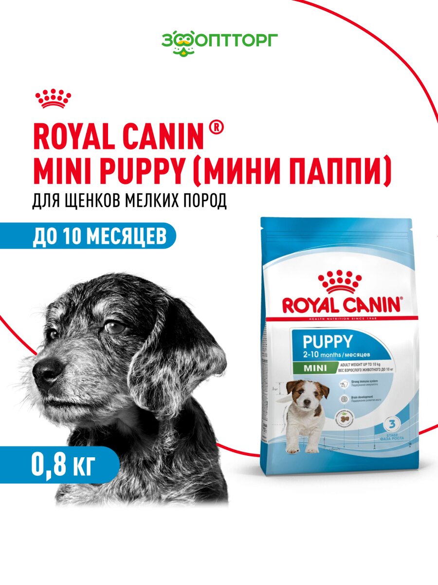 Сухой корм Royal Canin Mini Puppy для щенков мелких пород Птица, 800 г.