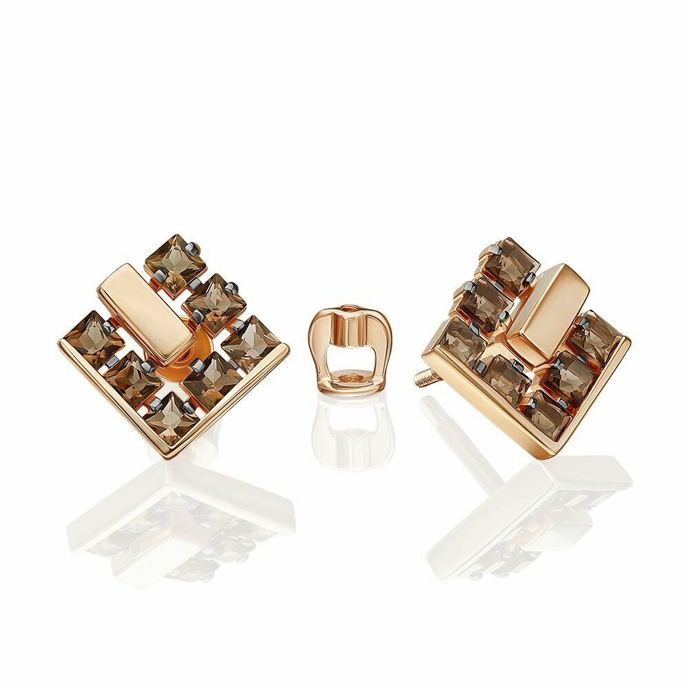 Серьги пусеты, красное золото, 585 проба, раухтопаз