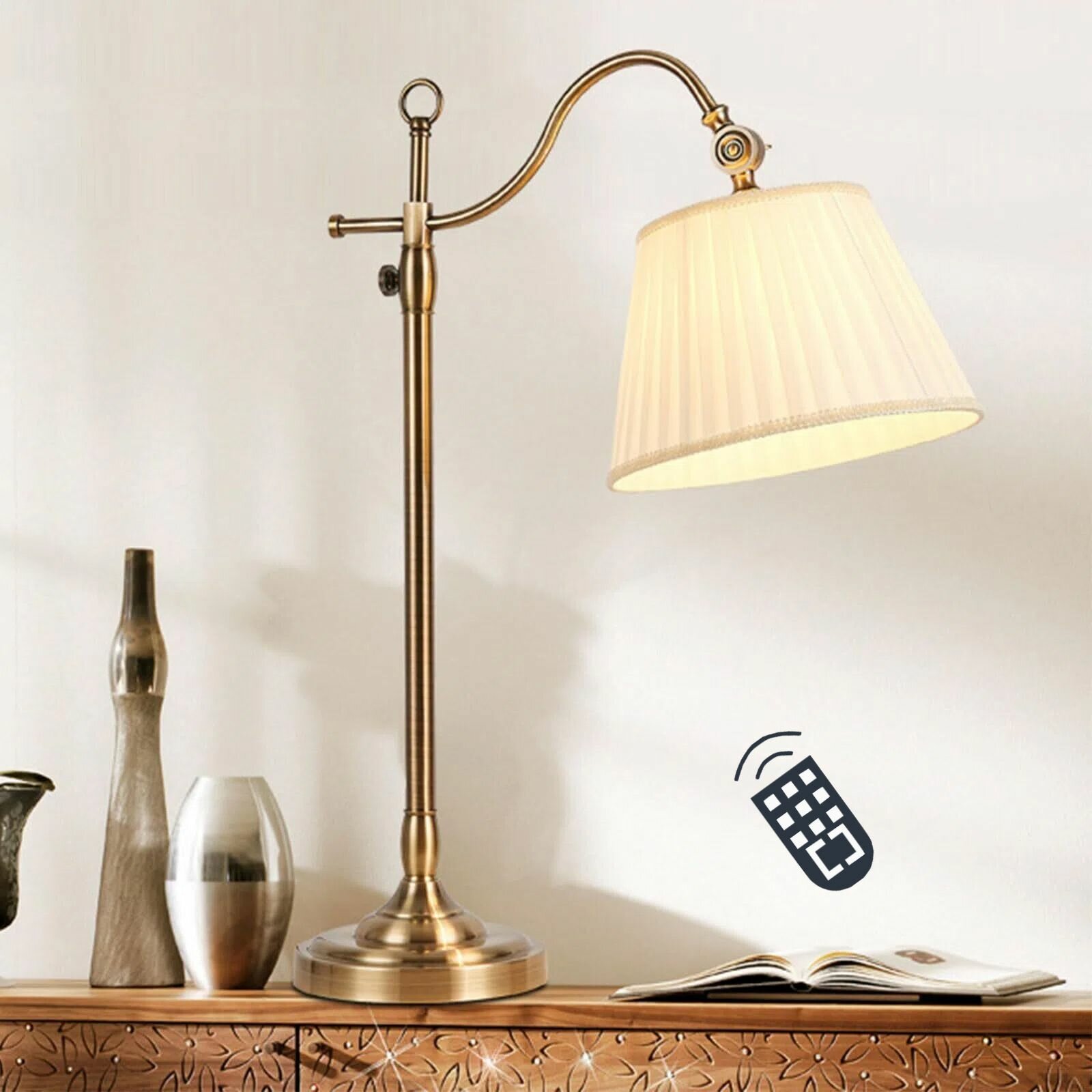 Винтажный торшер в американском стиле с медным покрытием, напольный светильник для гостиной, спальни, кабинета, с пультом ДУ, E27 (лампочка в комплекте)