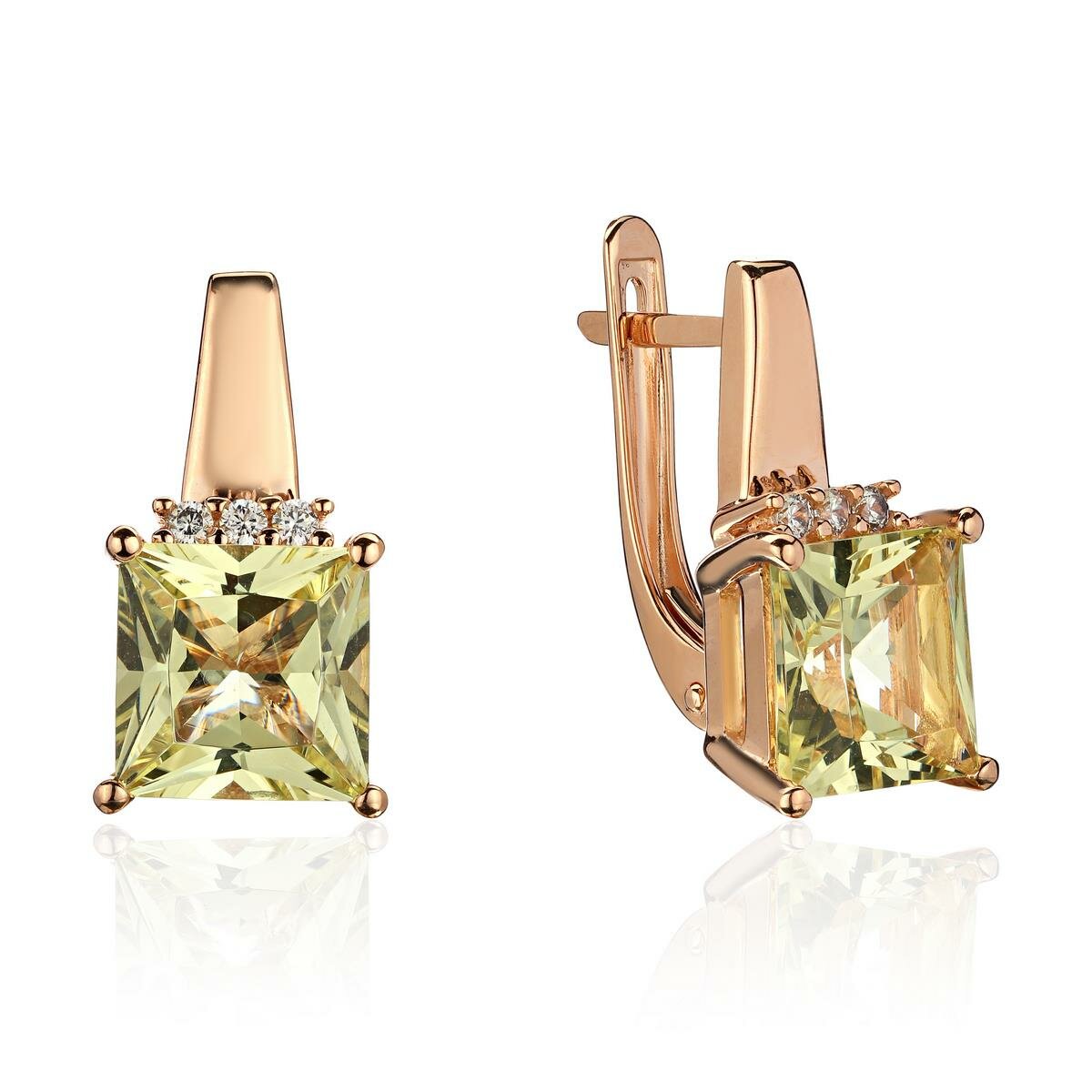 Серьги, красное золото, 585 проба, фианит, гелиодор