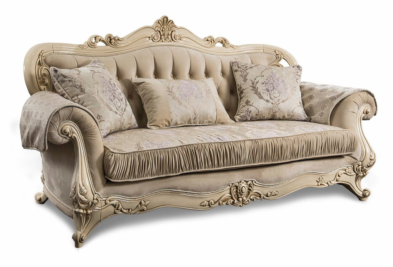 Диван "Мона Лиза", французский механизм, велюр, 3-местный, раскладной, бежевый