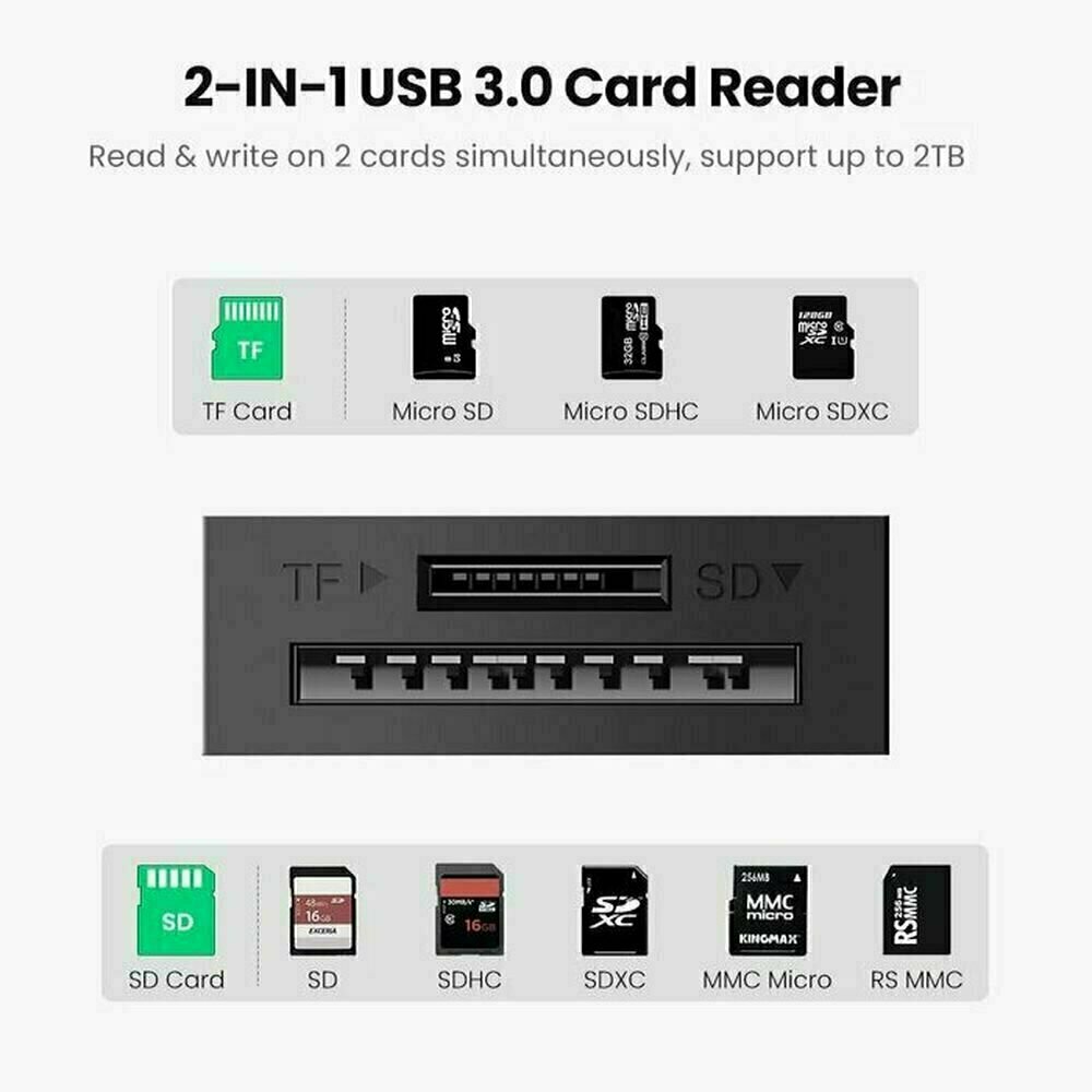 Кардридер Ugreen CR127, для SD, TF, USB 3,0, чёрный