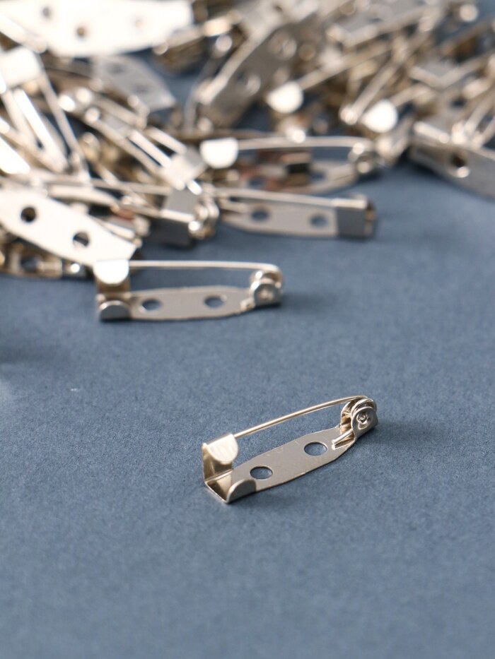 Основа для творчества «Значок с булавкой», фурнитура, набор 60 шт, под серебро, 0.5×2 см