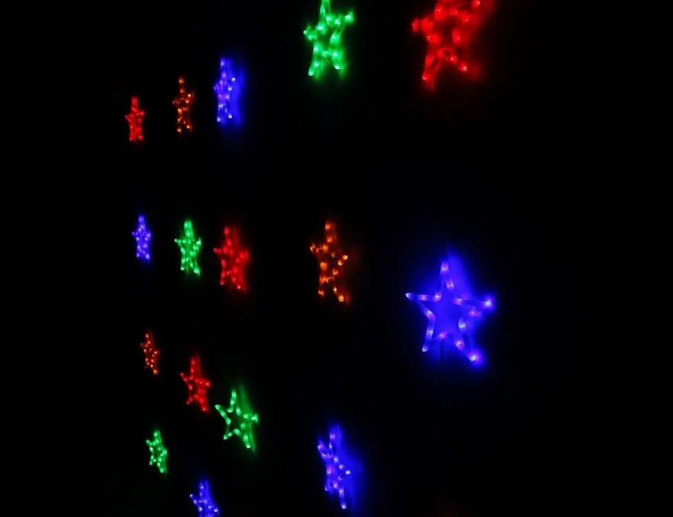 Светодиодный узорный занавес, 20 разноцветных звезд, 2х2+1.5 м, коннектор, прозрачный провод, уличная, Rich LED