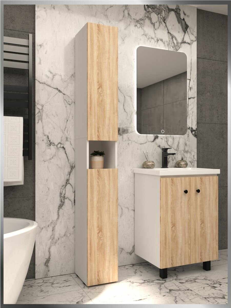 Шкаф-пенал в ванную Белый-Дуб