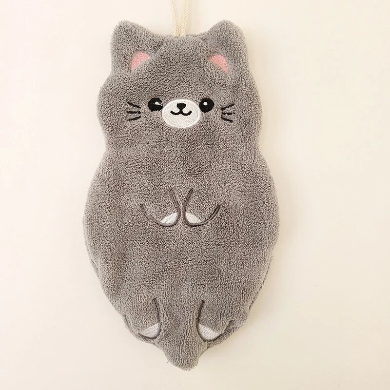 Полотенце для рук с котом, серое, YOWEI
