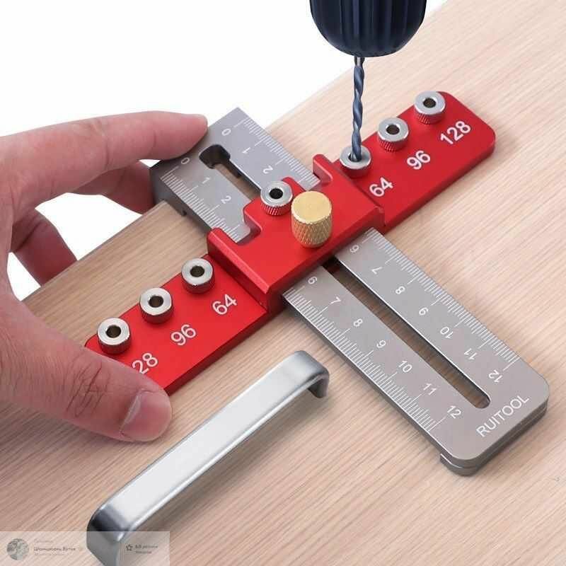 Шаблон для мебельных ручек, металл, для кухонных шкафов, ящиков, межцентровое расстояние от 64 до 128мм