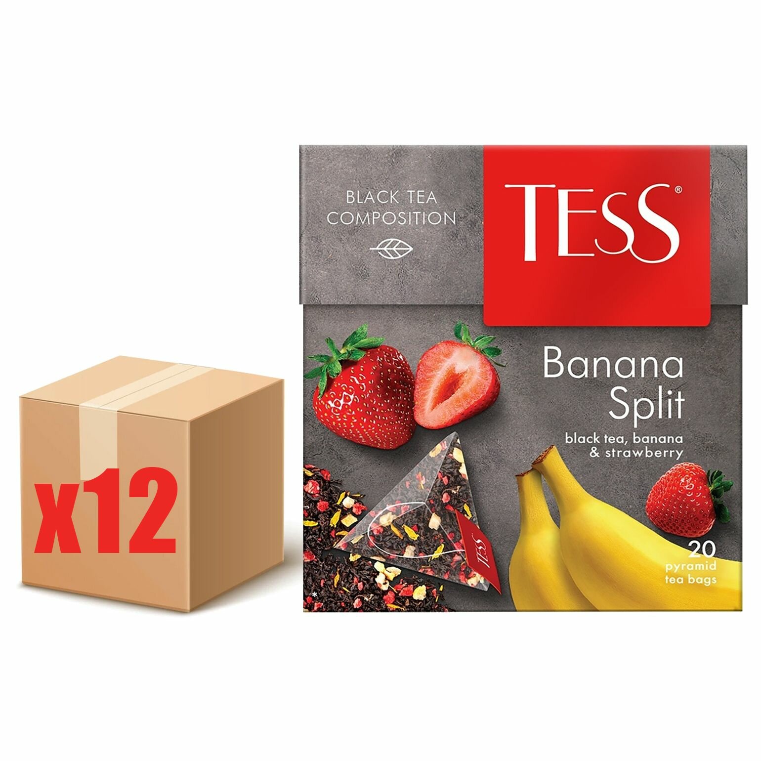 Чай черный в пирамидках фруктовый Tess Banana Split, 12шт по 20 пирамидок