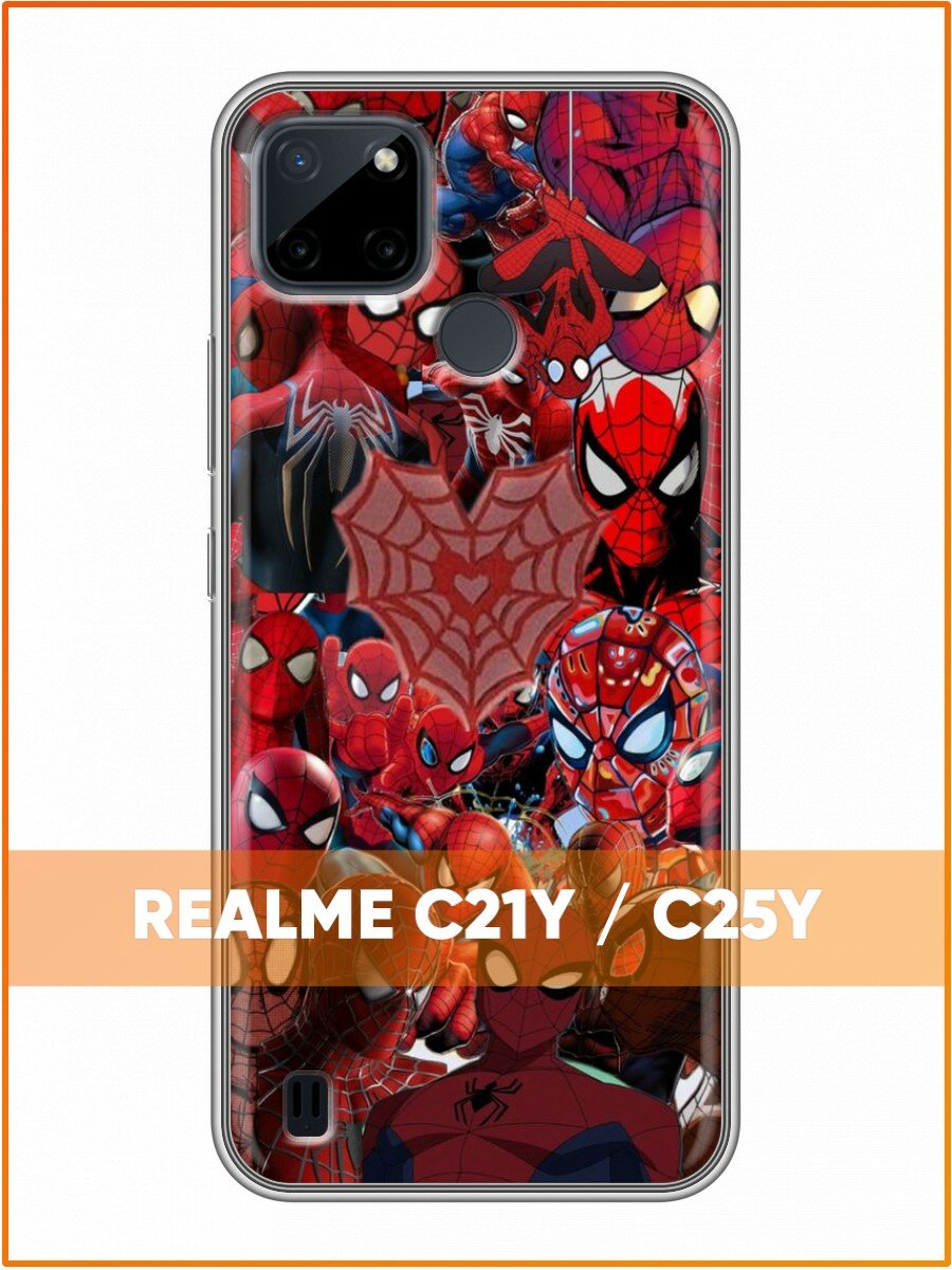Чехол для Realme C21Y, Realme C25Y с принтом для мальчиков Человек паук фон (Реалми С21У, Рилми С25У)