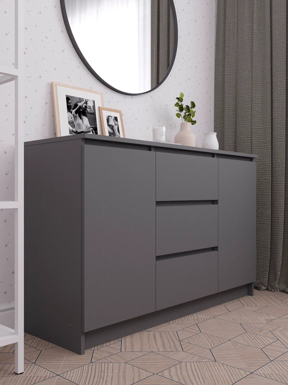 МС Мадера Тумба ТДЗ 1200*775*420 лдсп графит ( комод для одежды, под телевизор, с ящиками, большой, с полками)