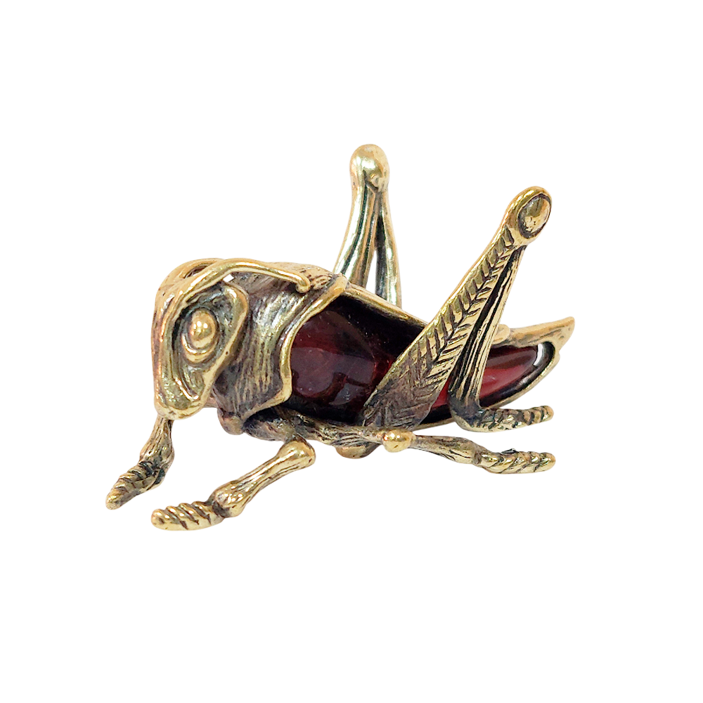 Фигурка из бронзы ручной работы "Кузнечик", с янтарём