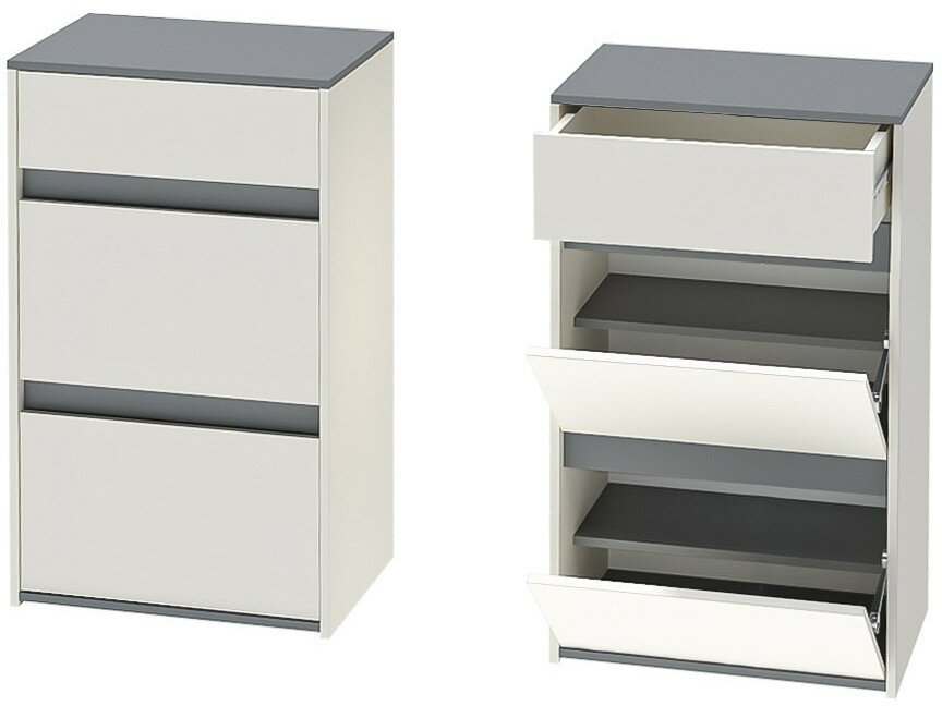 Тумба 1, с 1 выдвижным ящиком и 2-мя откидными дверьми, (Графит / Миндаль)