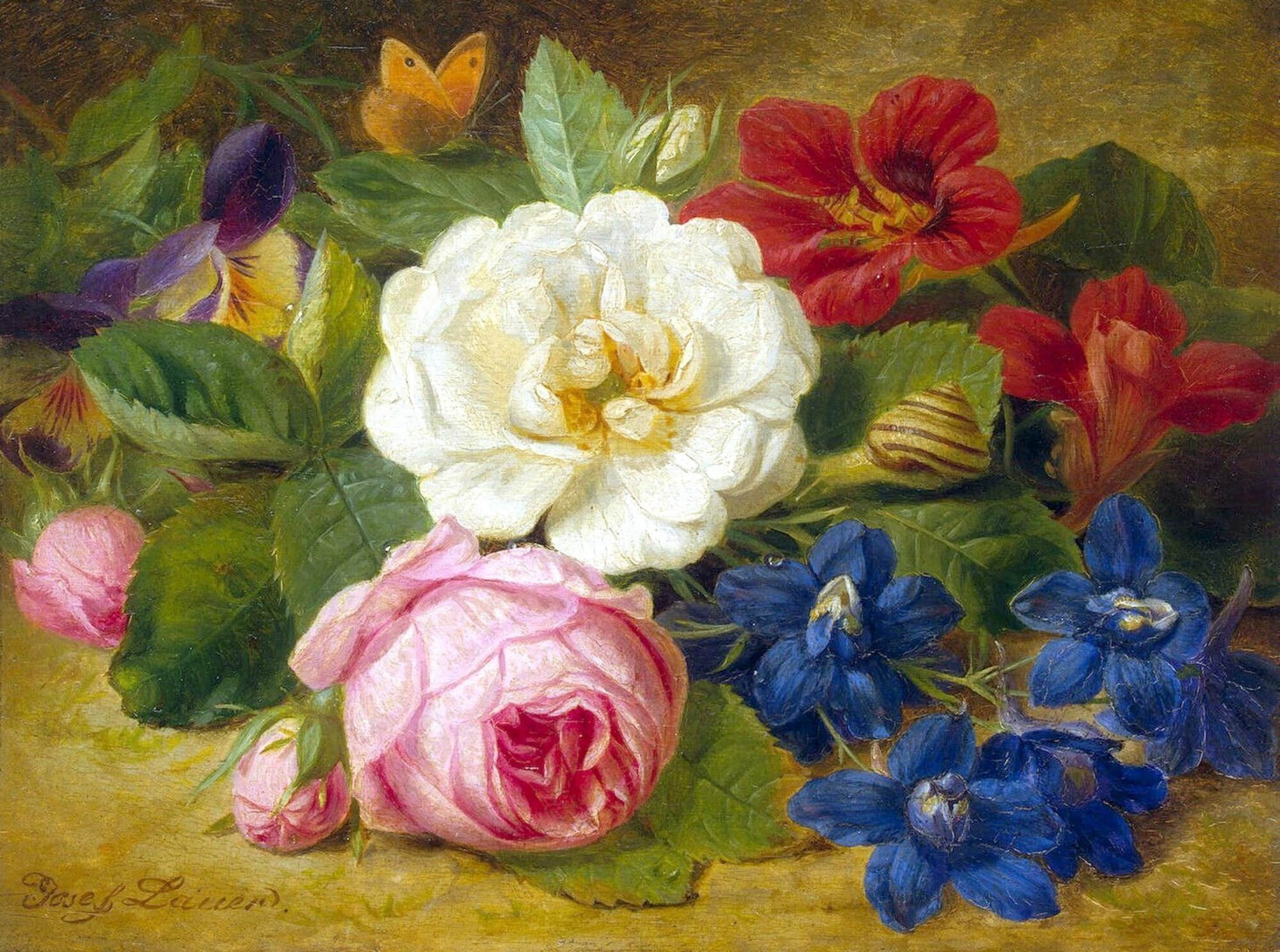 Картина Лаунера Иозефа Букет цветов с улиткой 80х59 см