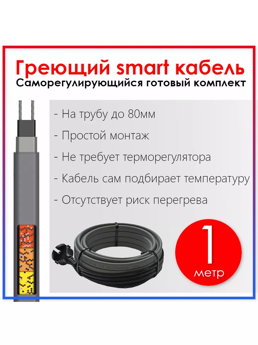 Греющий кабель на трубу 1 метр 16 вт