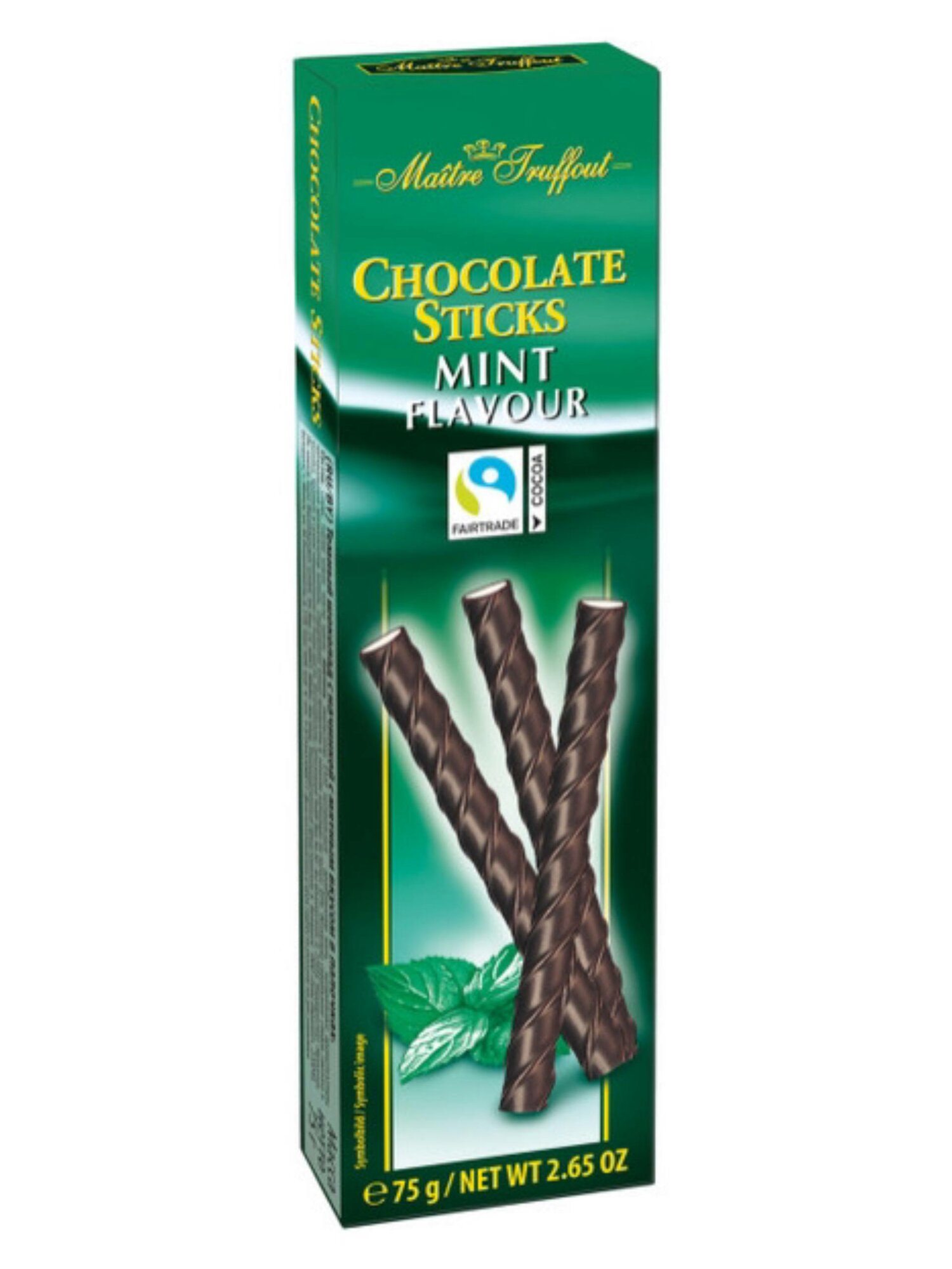 Шоколадные палочки с мятной начинкой Maitre Truffout 75г