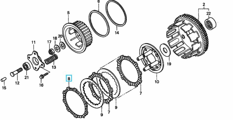 Фрикционный диск сцепления (В) для мотоцикла Honda; Артикул Honda: 22202MAE000 (Оригинал)