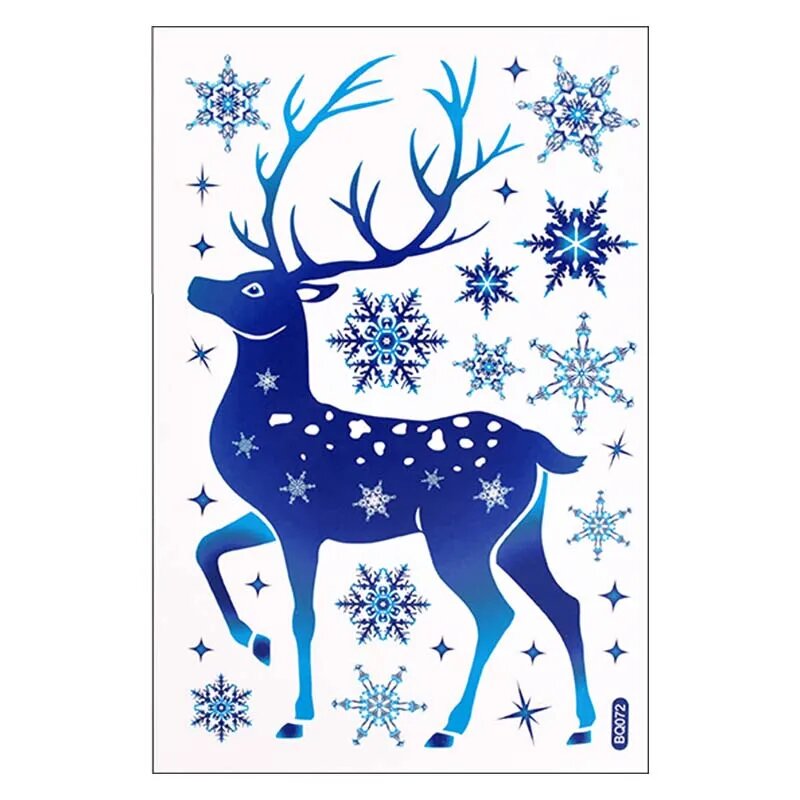 Рождественские наклейки на окна, синий олень, лось, снежинки, наклейки на стеклянные окна, веселые рождественские украшения дома, декор для комнаты, ванной комнаты
