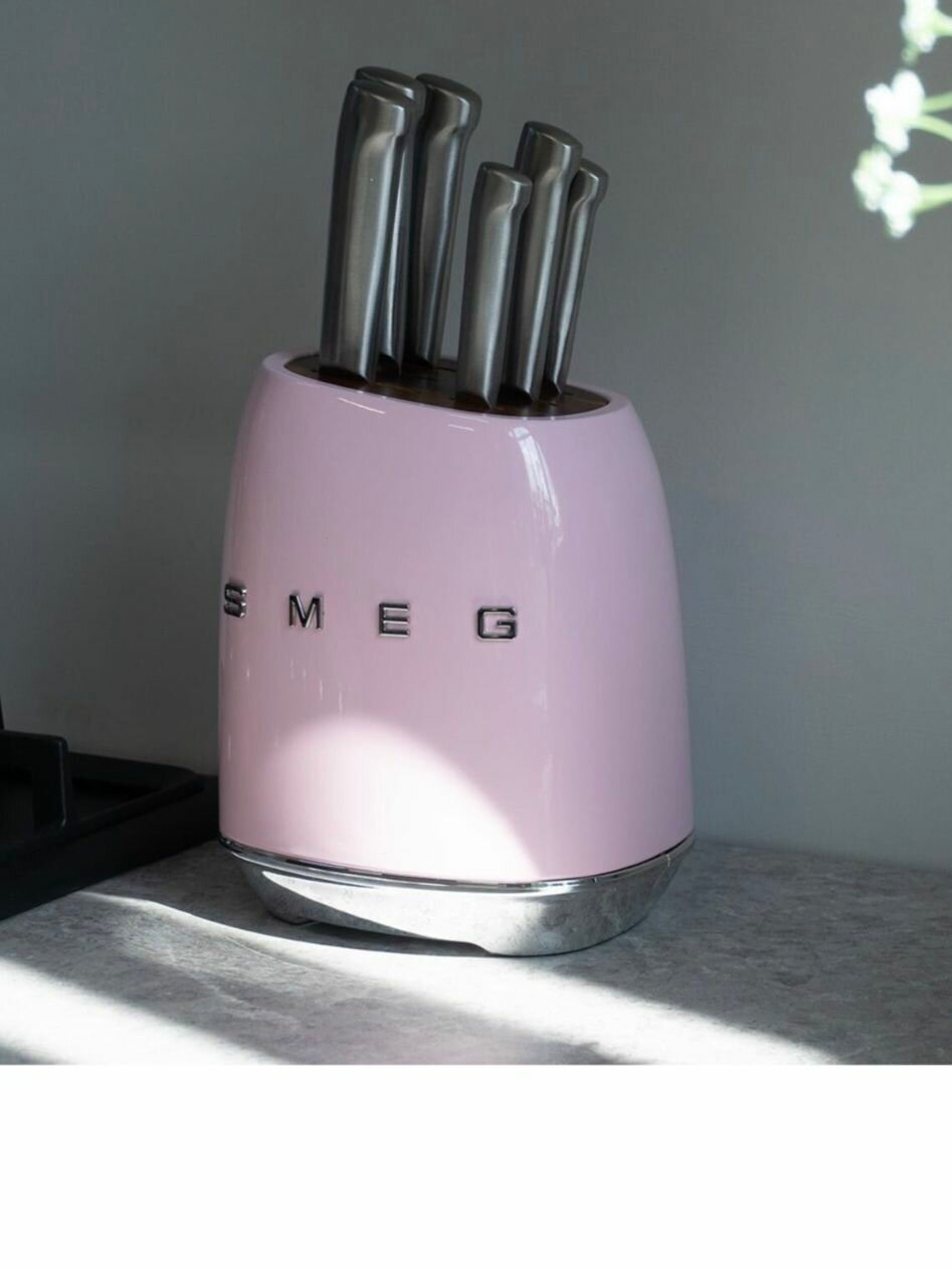 Набор ножей Smeg #365done, алмазное покрытие, сталь с керамикой, розовый