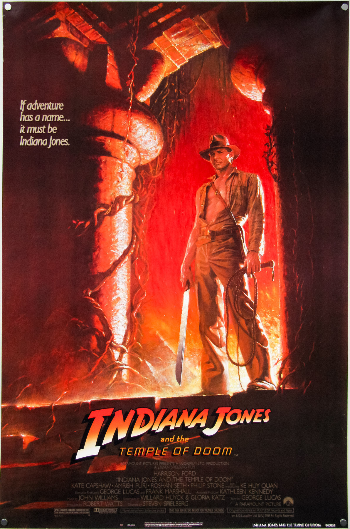 Плакат, постер Indiana Jones and the Temple of Doom (Индиана Джонс и Храм Судьбы) на бумаге, размер 21х30см