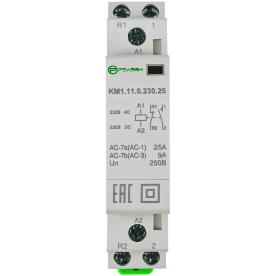 Контактор модульный Релеон 1НО + 1 НЗ контакт 25А (~/= 230В AC/DC), KM111023025