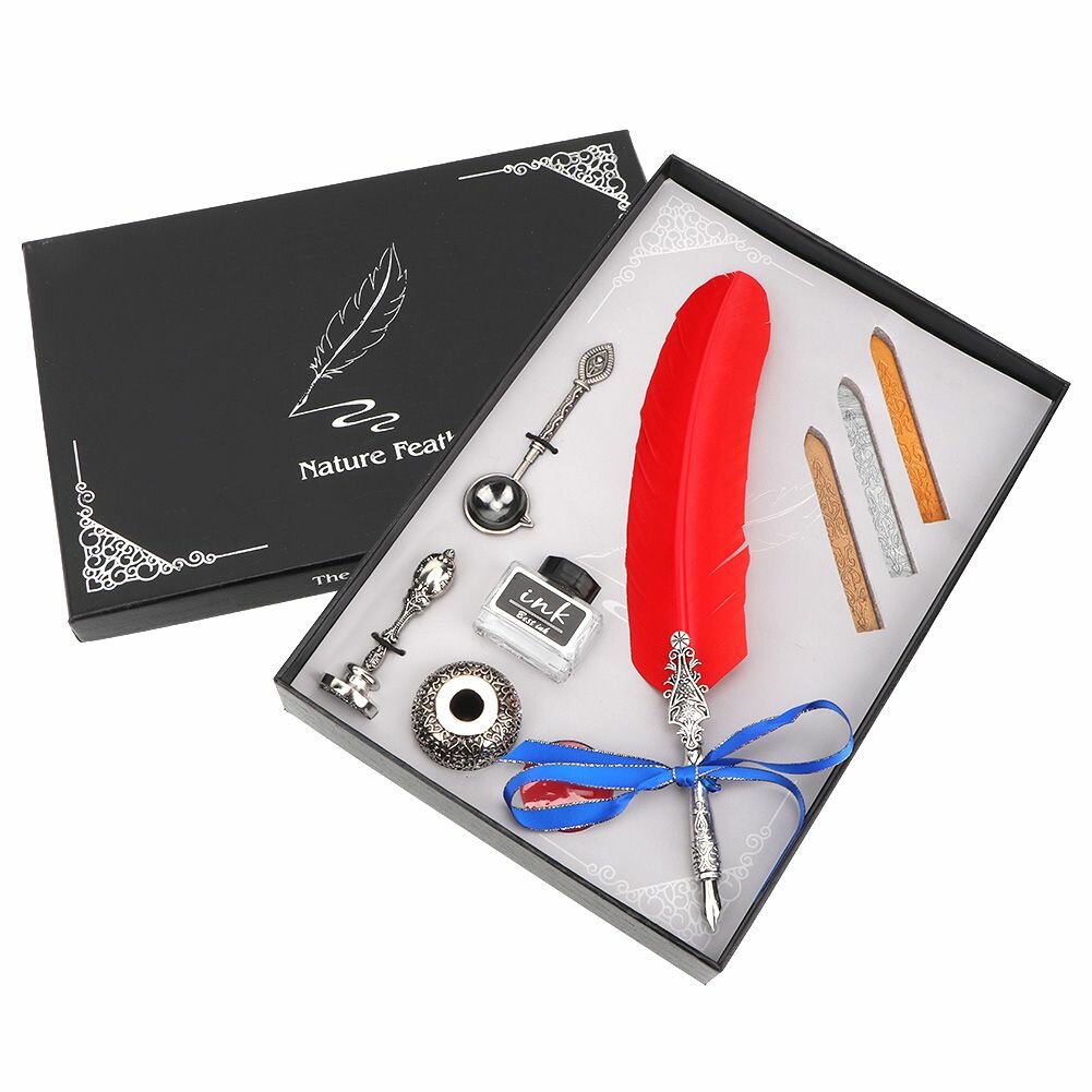 Гусиное перо с наконечниками (красное)